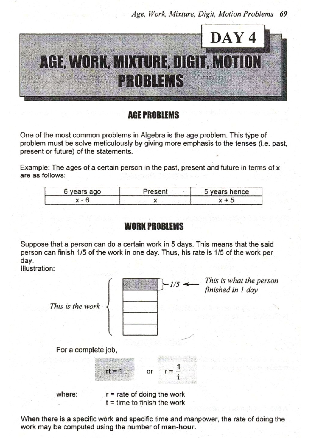Age, Work, Mixture, Digit, Motion Problems - Study Guide for ECE 1001 ...