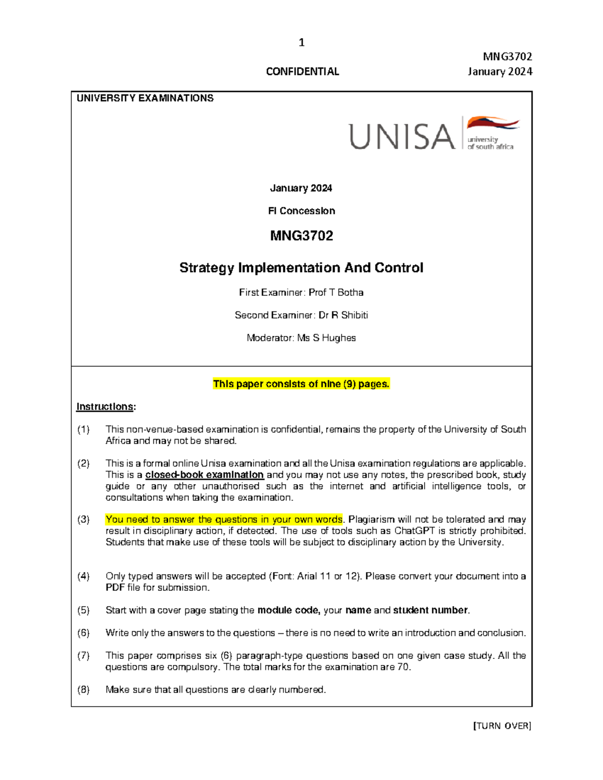 MNG3702 Final Exam Concession - January 2024 Examination Paper - Studocu