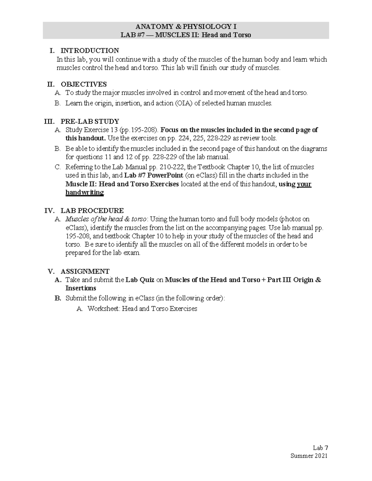 Lab 17 - Complete lab with lab assignments. - Lab 7 Summer 2021 ANATOMY ...