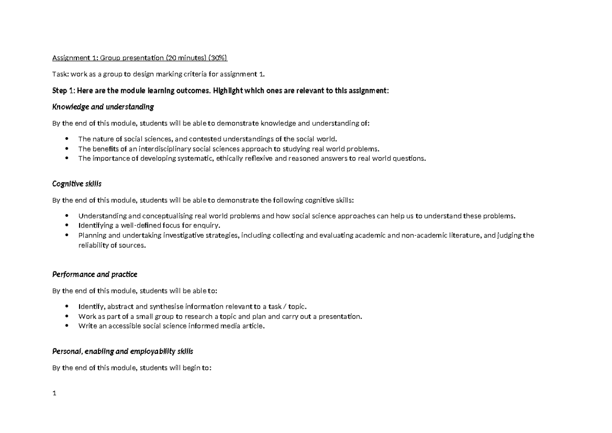 Assignment 1: Group Presentation Marking Criteria (2025) - Studocu