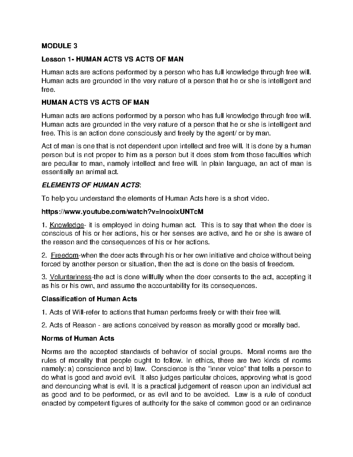 Human Act vs Act of Man - Lecture Notes (Module 3) - Studocu