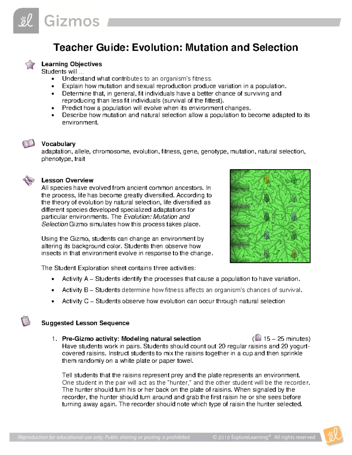 Evolution Mutation Selection TG - 2019 Teacher Guide: Evolution ...