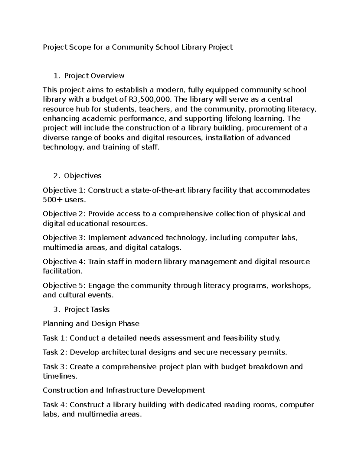 Project scope - For clarity - Project Scope for a Community School ...