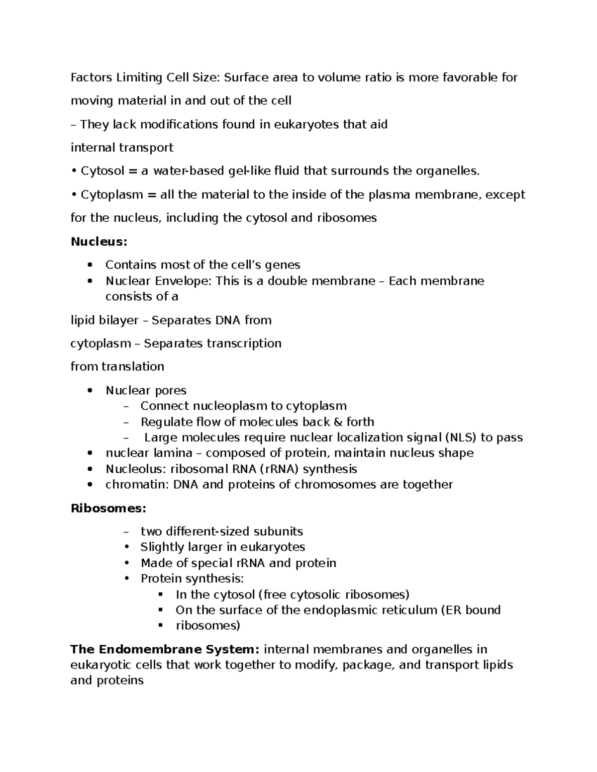 Biology Unit 6: Summary of Cell Structure and Function - Studocu