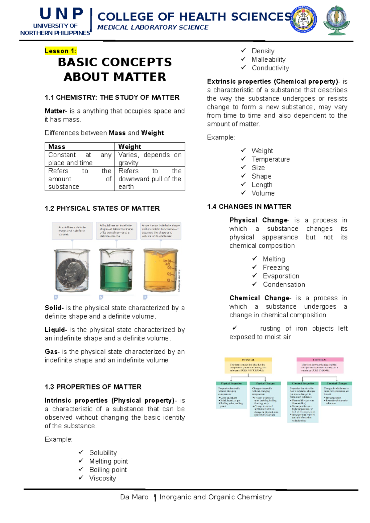 Lesson 1 Basic Concepts About Matter - COLLEGE OF HEALTH SCIENCES ...