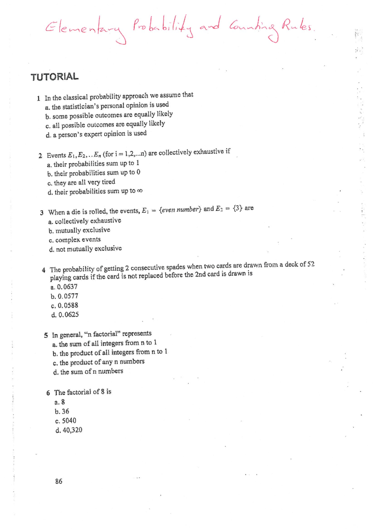 Elementary Probability and Counting Rules TUTORIAL 2 - Studocu