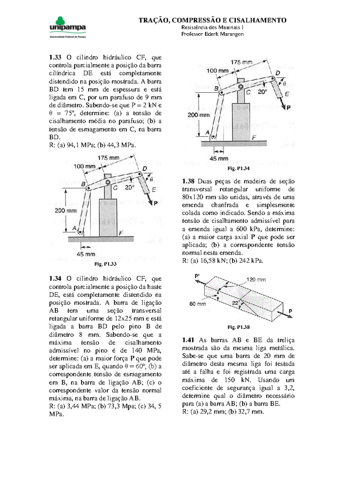 02- Exercícios de Tração, Compressão e Cisalhamento - Resistência dos ...