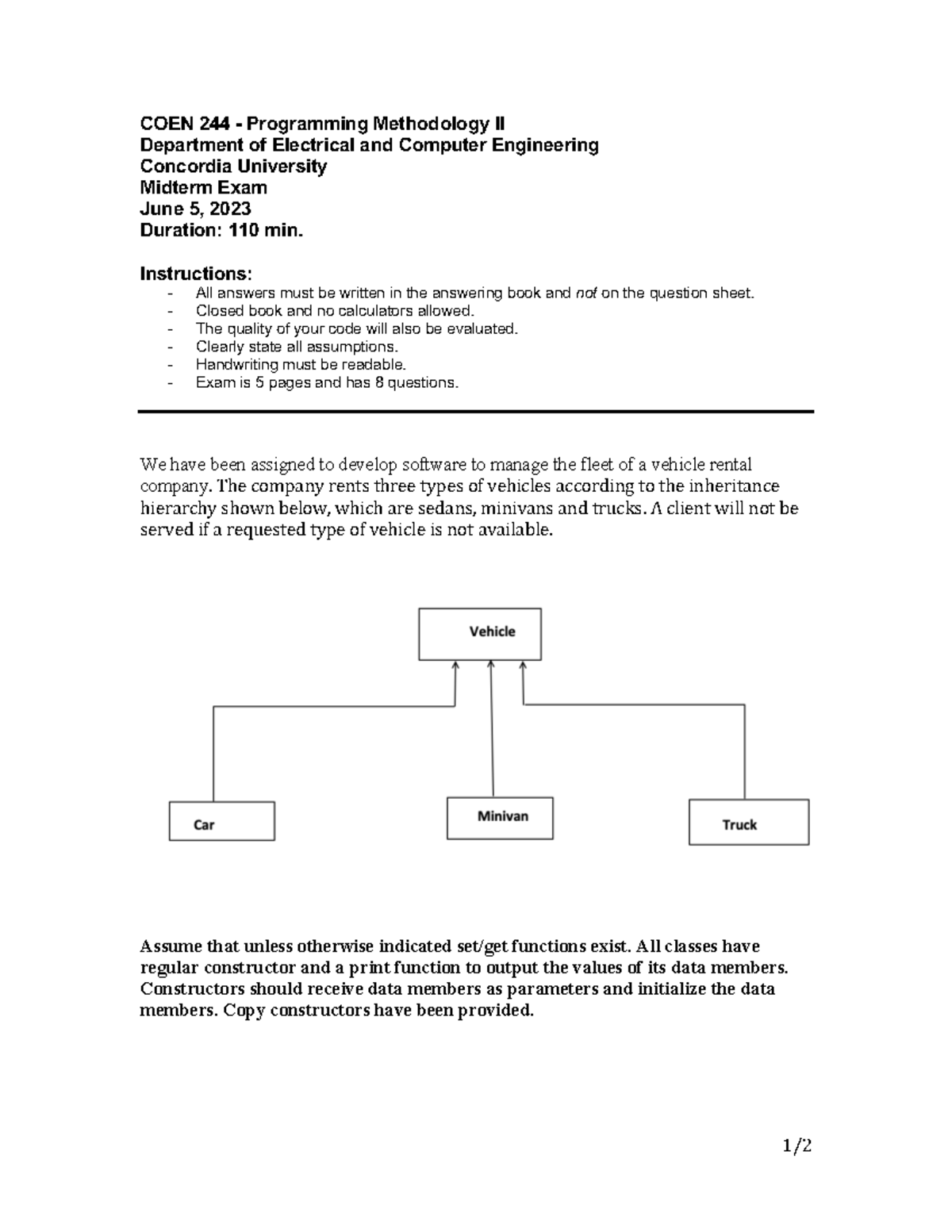 COEN 244 Midterm Exam Solutions - Programming Methodology II - Studocu