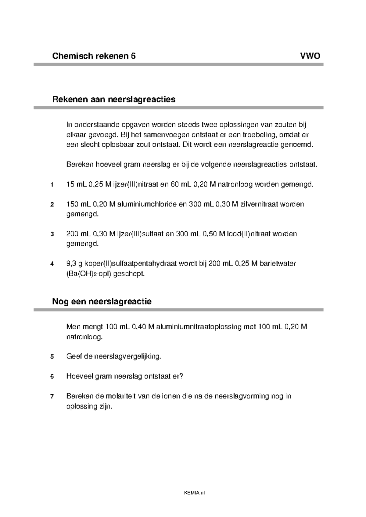 Chemisch Rekenen 6 VWO: Neerslagreacties en Berekeningen - Studeersnel