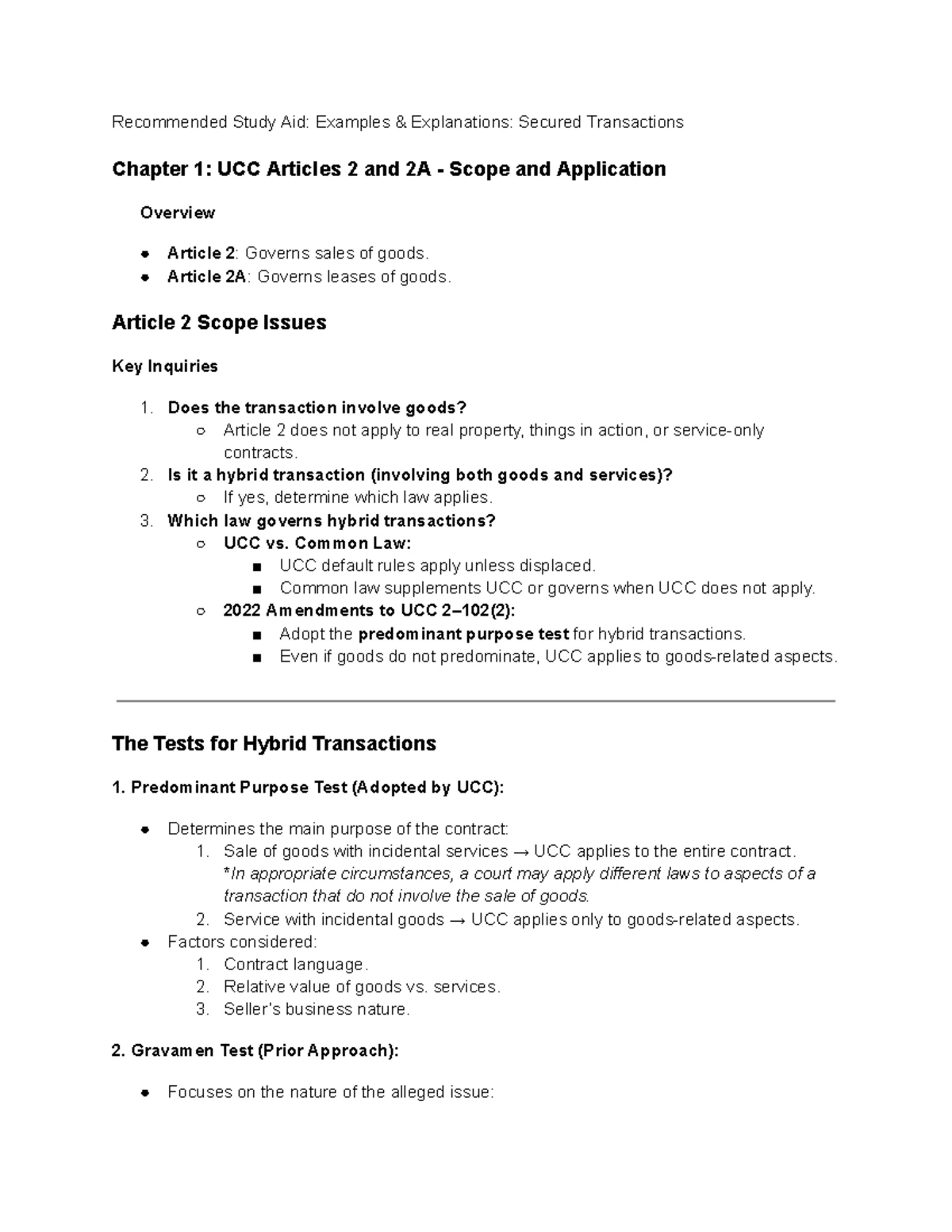 UCC Article 2 and 2A overview: Secured transactions and hybrid ...