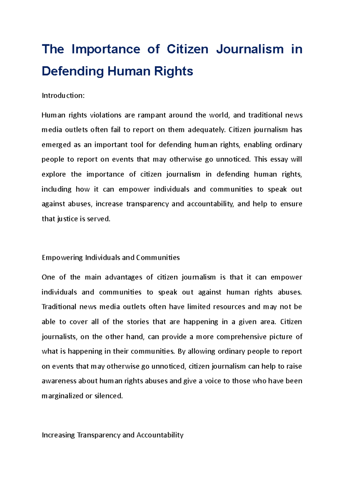 The Role of Citizen Journalism in Human Rights Advocacy - Studocu