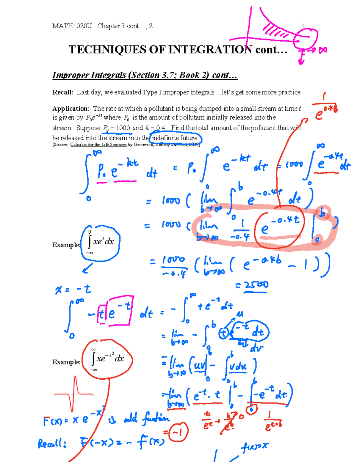 MATH1020U: Chapter 3 Techniques of Integration & Applications - Studocu