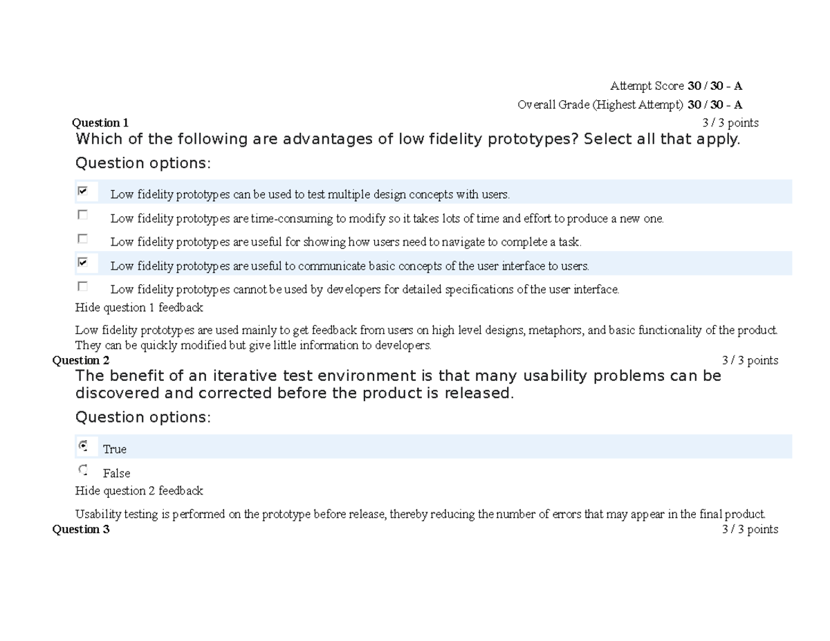 IT-337 4-2 Quiz - Low Fidelity Prototyping Insights and Usability Tests ...