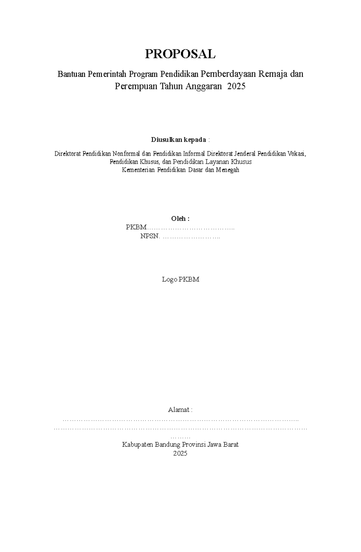 Proposal Bantuan Pemerintah Pendidikan Pemberdayaan Perempuan 2025 ...