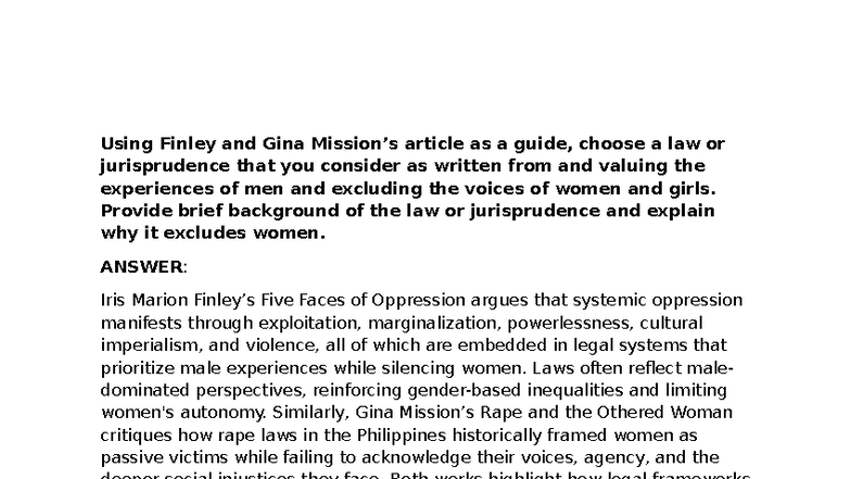 Gender Law Analysis: Exclusion of Women's Voices in Legal Frameworks ...
