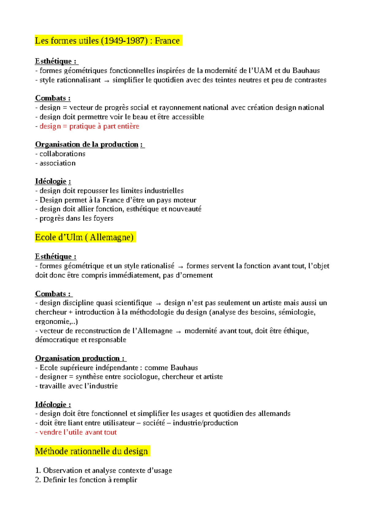 Fiche synthèse : Design et Esthétique en France et en Allemagne (Chap ...