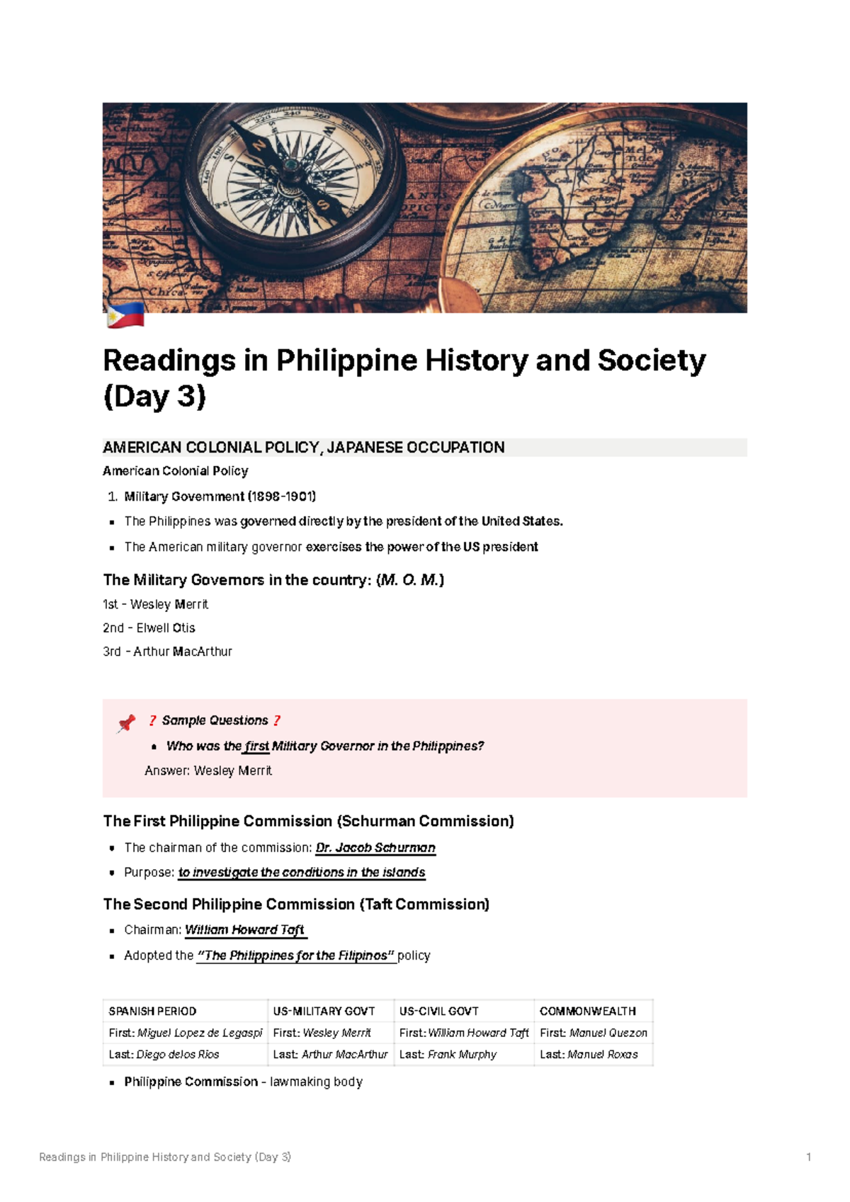 RPHS: American Colonial Policy & Japanese Occupation Overview - Studocu