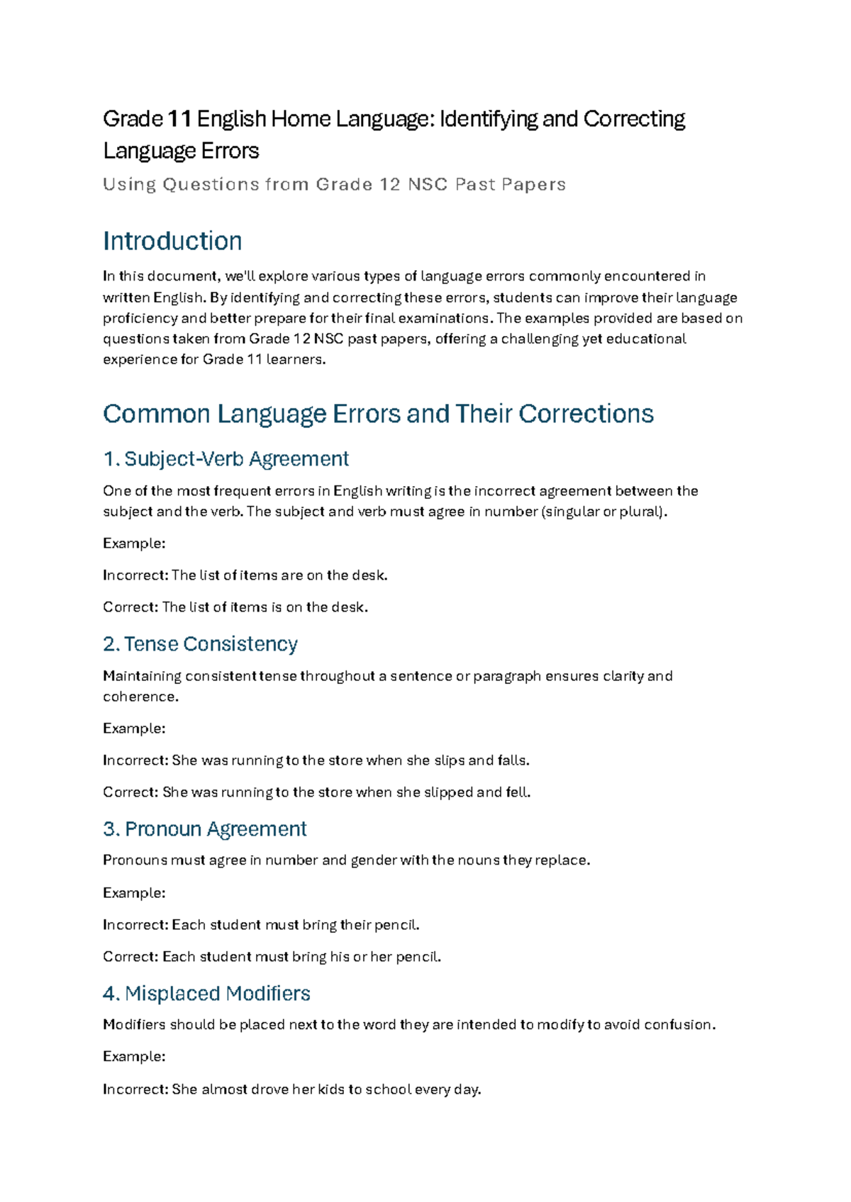 Grade 11 English Language: Error Correction Using Grade 12 NSC Past ...