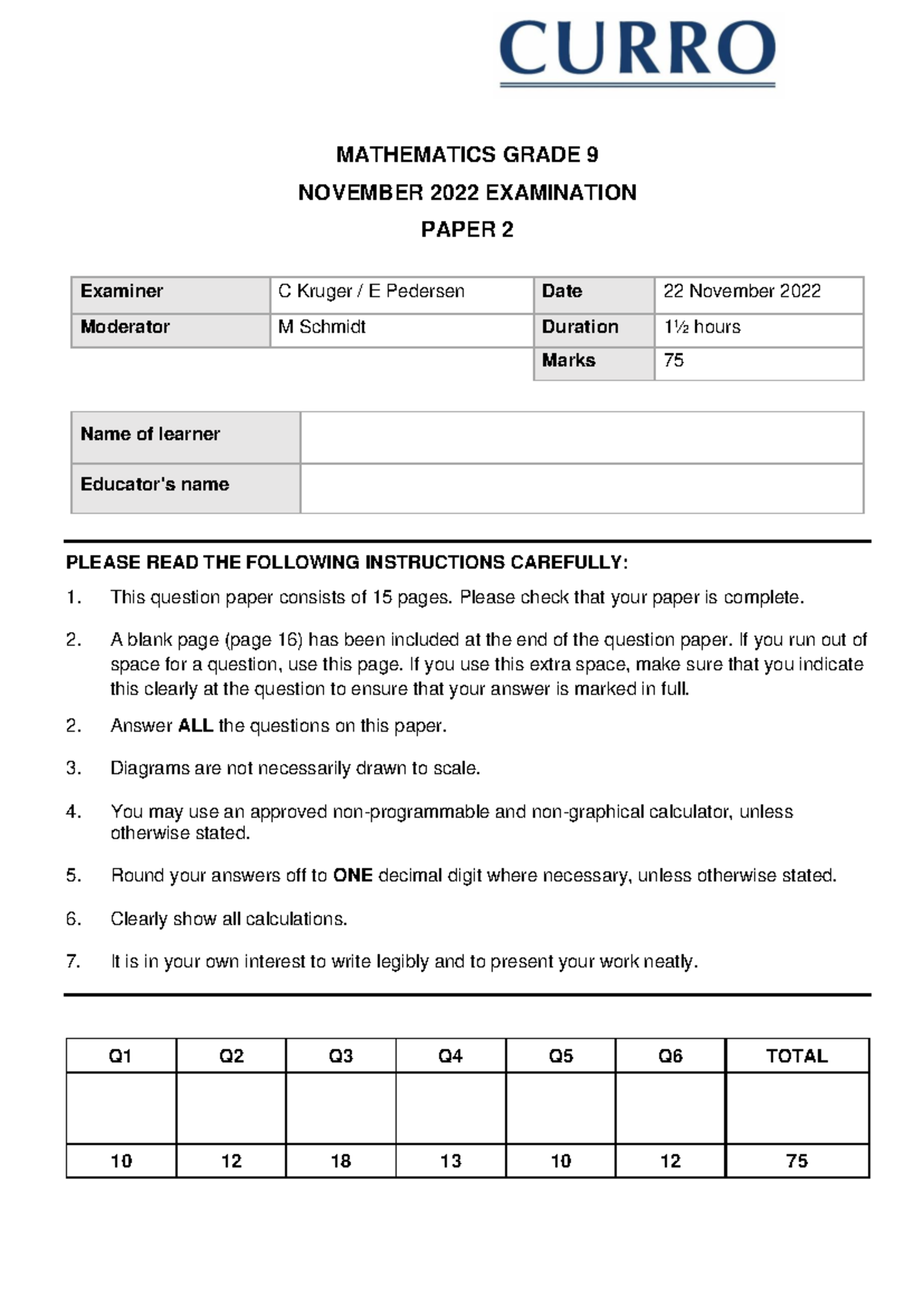 MATHEMATICS GRADE 9 NOVEMBER 2022 EXAM PAPER 2 - Studocu