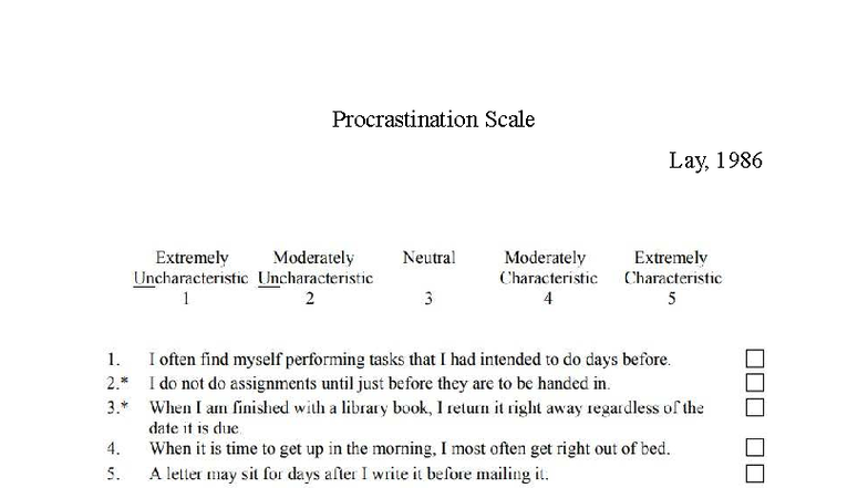 Procrastination Scale Analysis (Lay, 1986) - Studocu