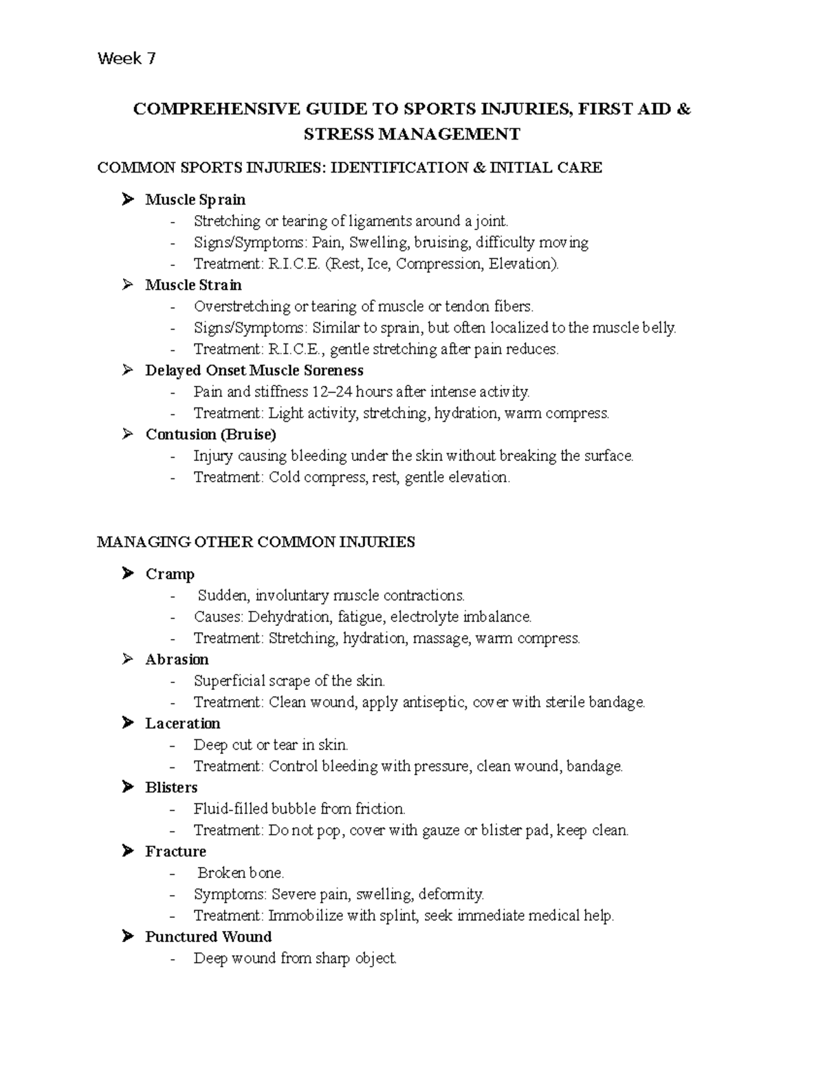 Week 7 PED Midterm Notes: Comprehensive Guide to Sports Injuries - Studocu