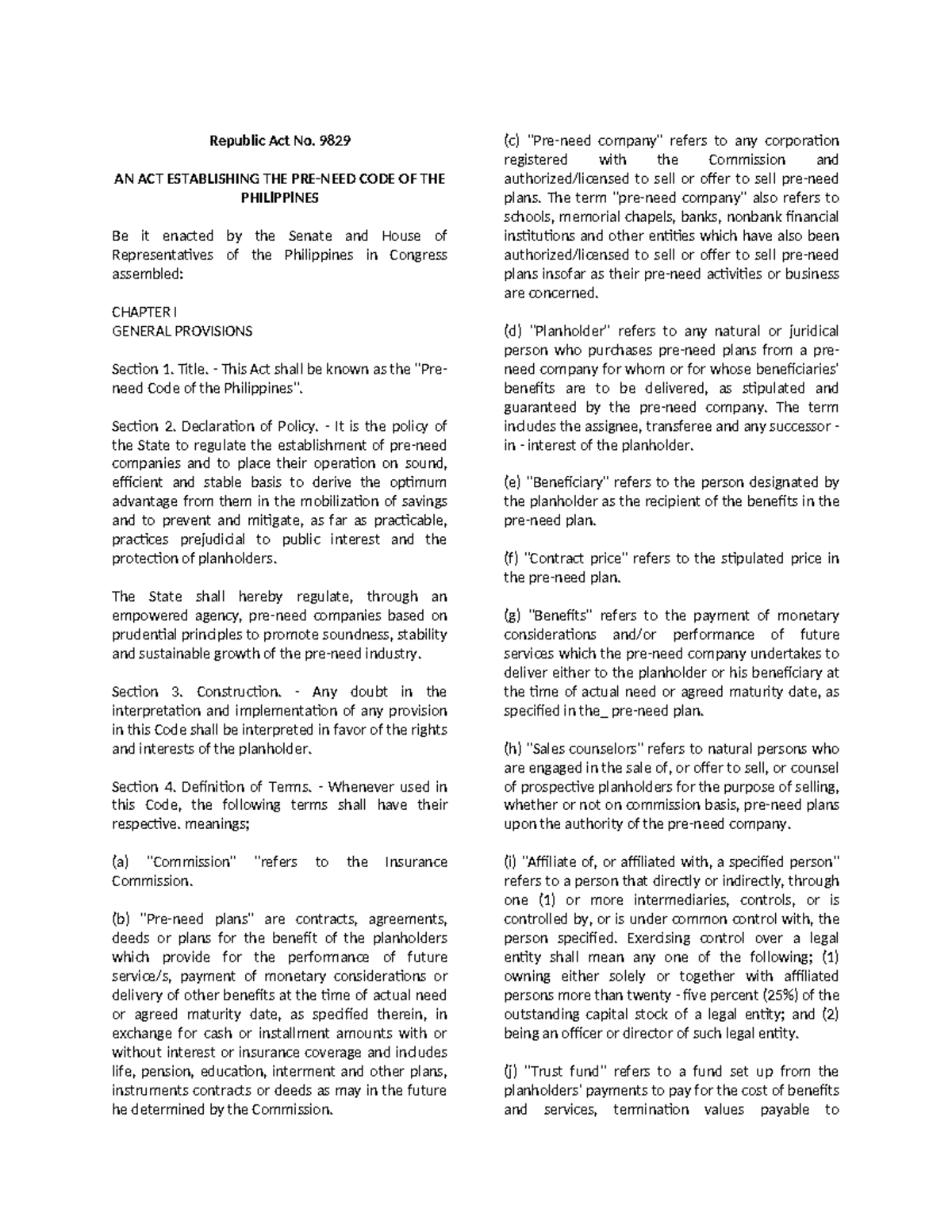 Republic Act No. 9829: Establishing the Code of the Philippines - Studocu