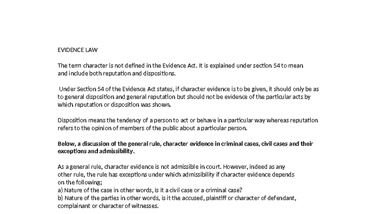 EVIDENCE LAW: Understanding Character Evidence in Criminal & Civil ...