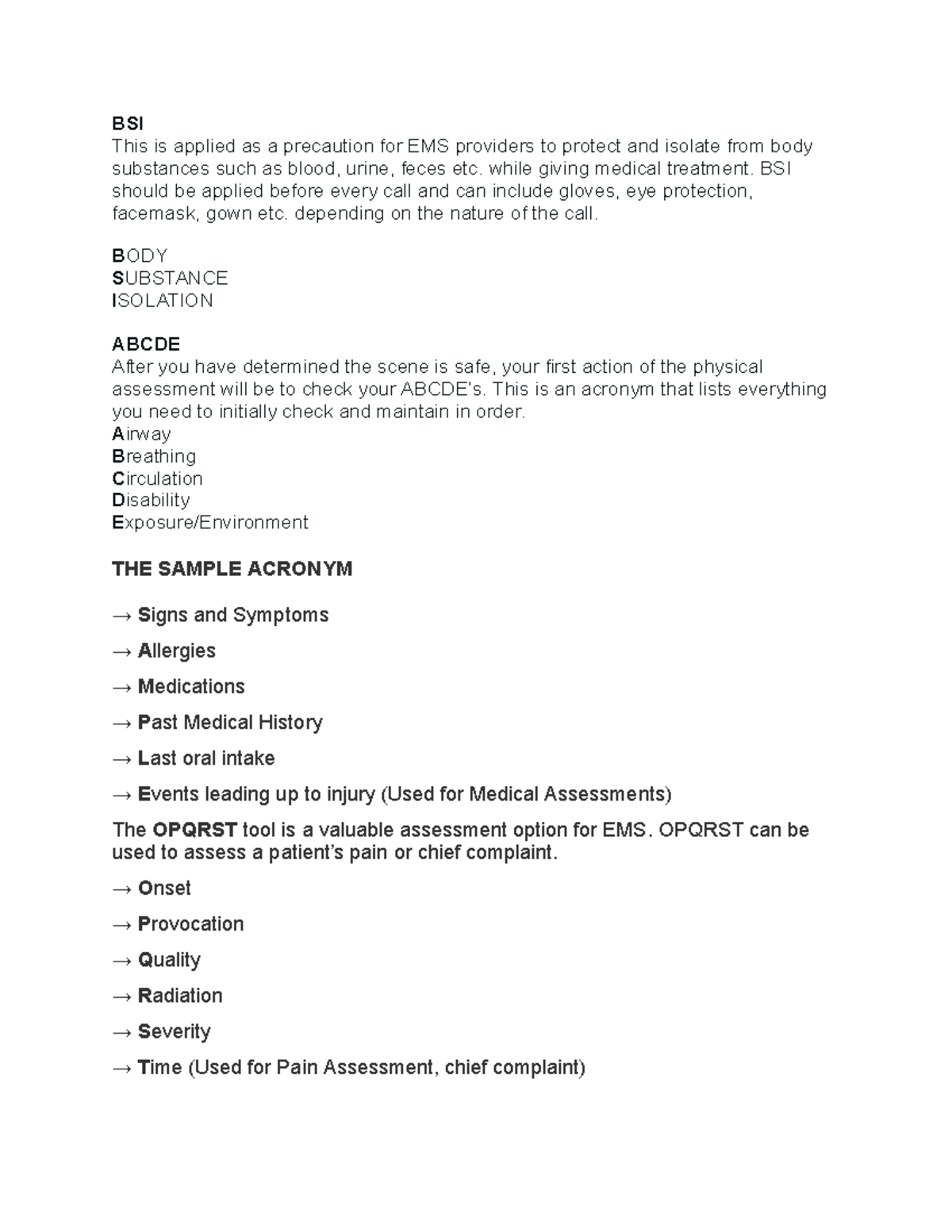 Common EMS Acronyms & Abbreviations for EMT Assessment Tools - Studocu