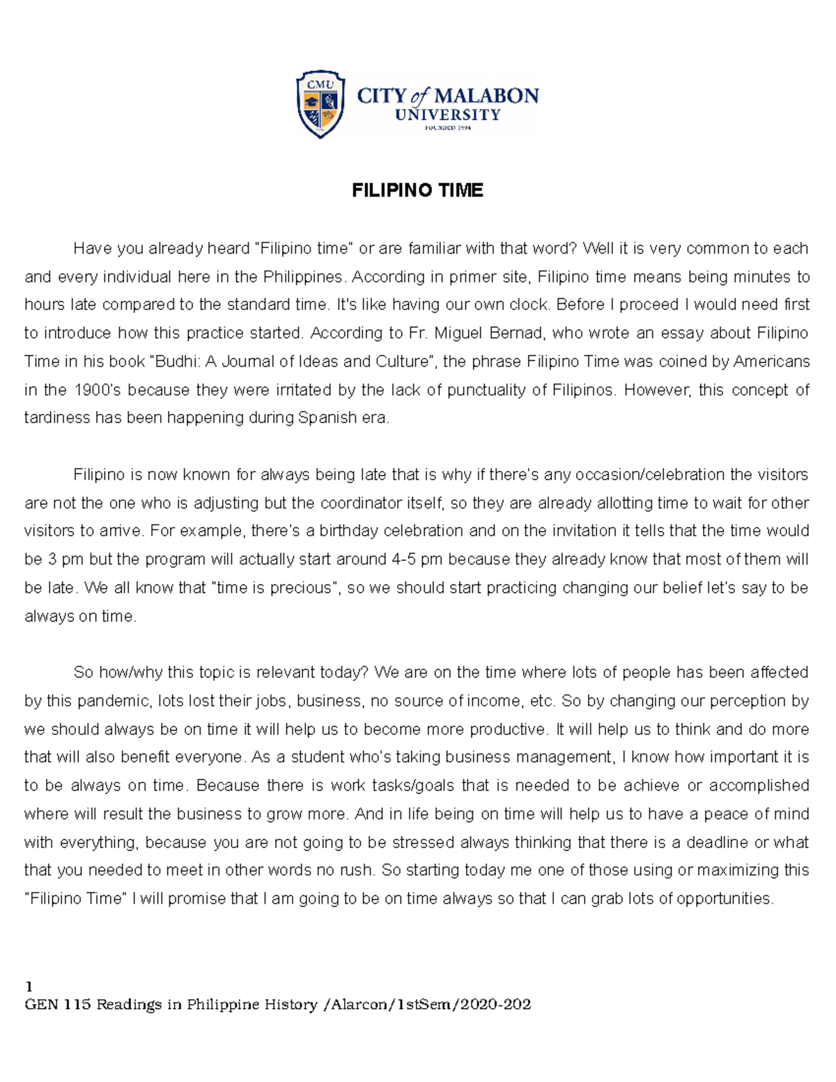 GEN 115 Activity 4: Exploring Filipino Time and Its Impact on ...