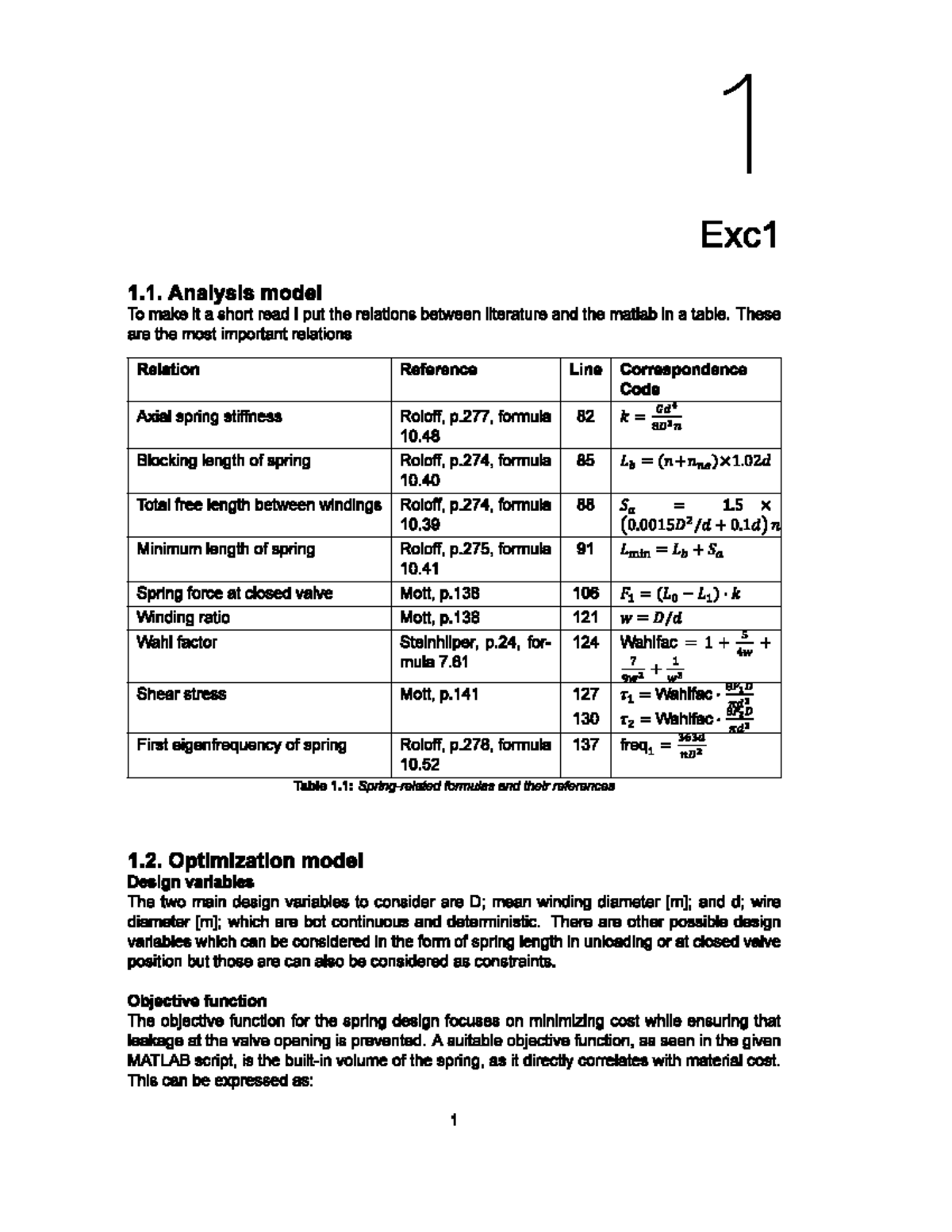Ex1 1.1. Analysis & Optimization Model for Spring Design - Studeersnel