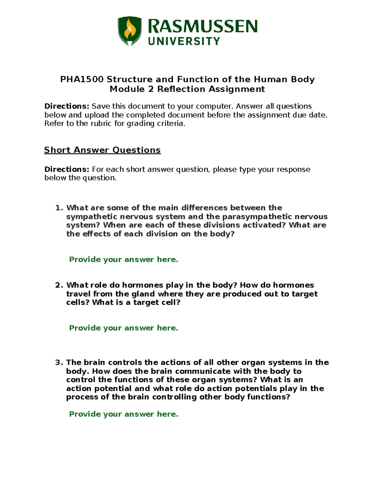 PHA1500 Module 2 Reflection Assignment Template - PHA1500 Structure and ...