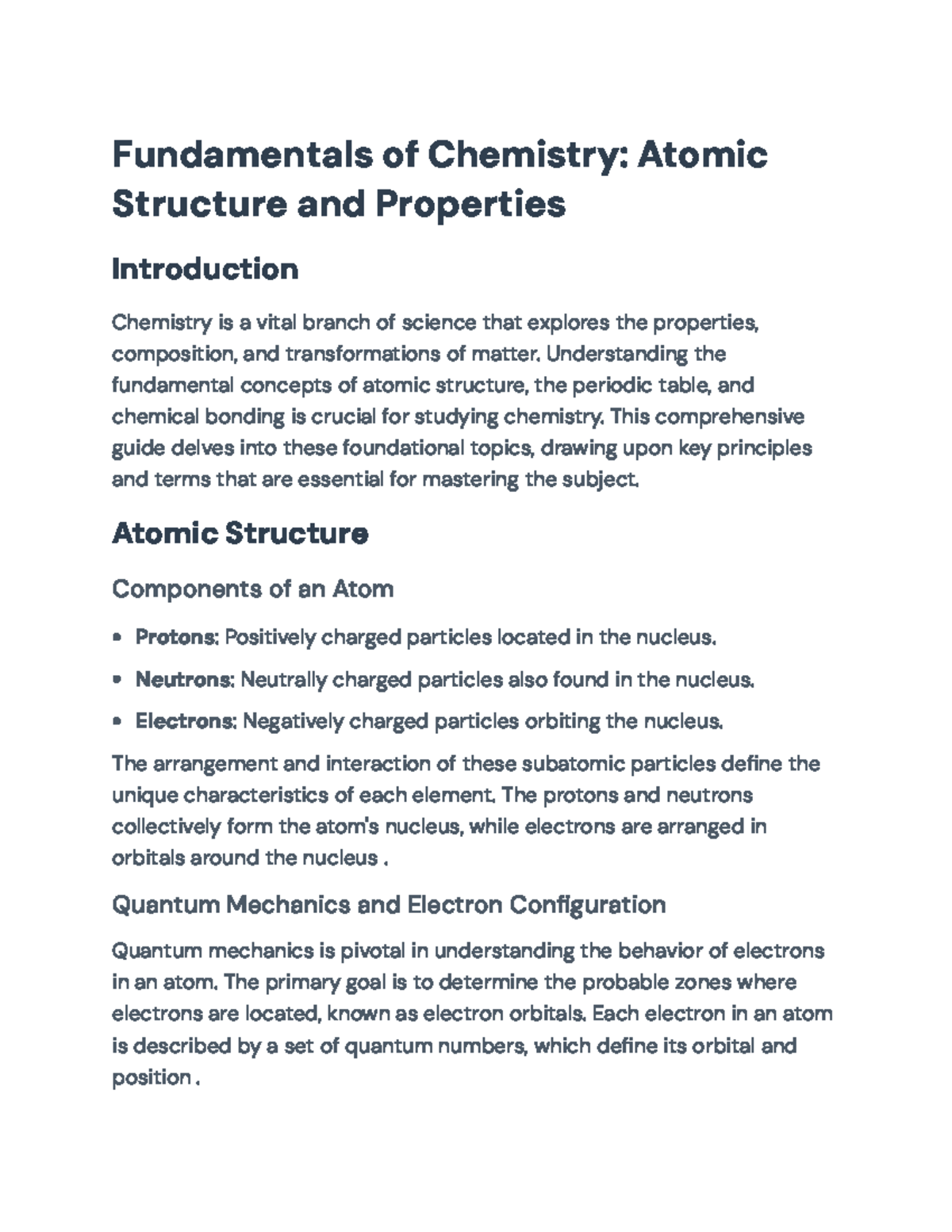 Fundamentals of Chemistry: Atomic Structure and Properties Overview ...