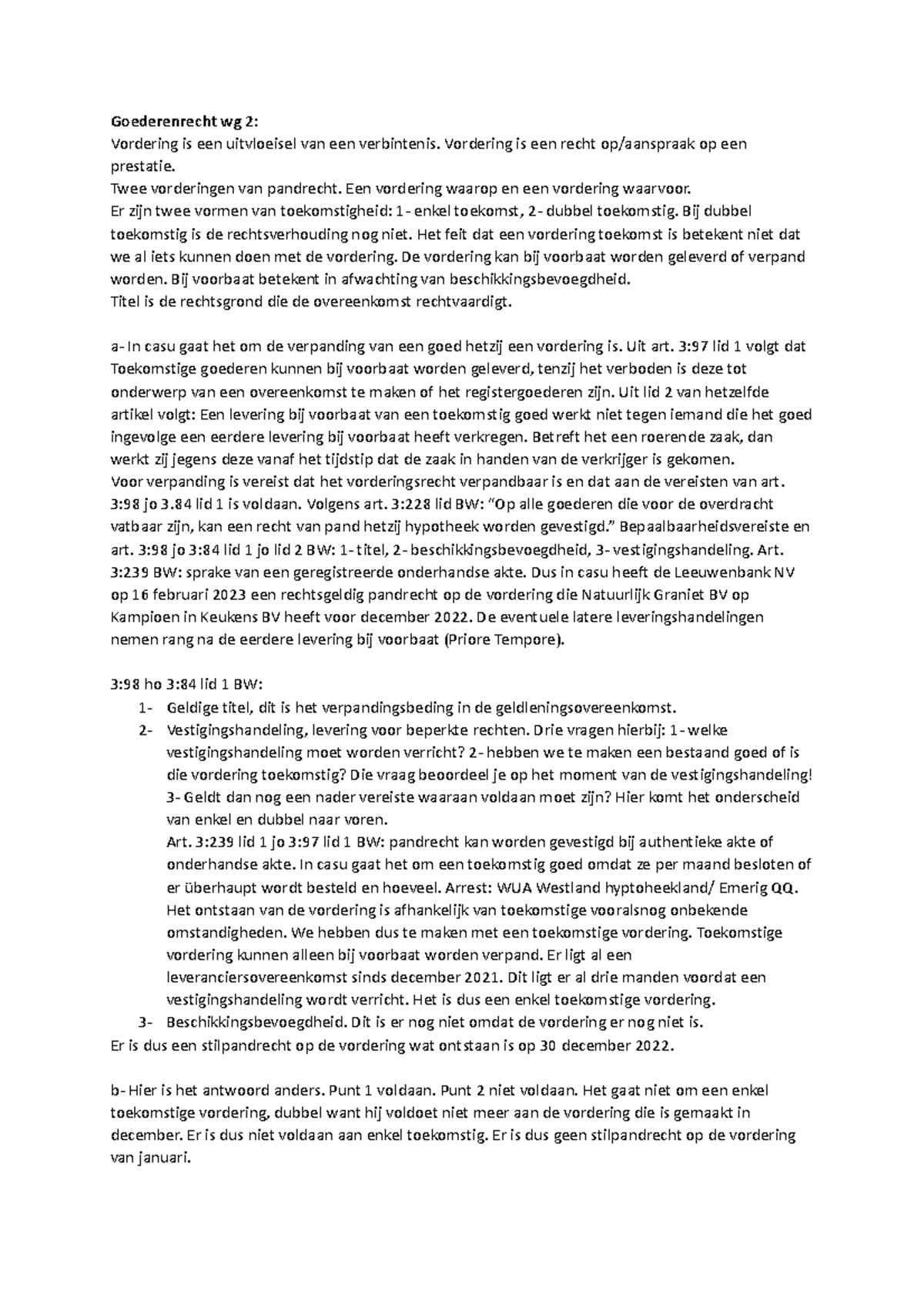Goederenrecht WG2: Verpanding en Vordering Toekomstige Goederen ...