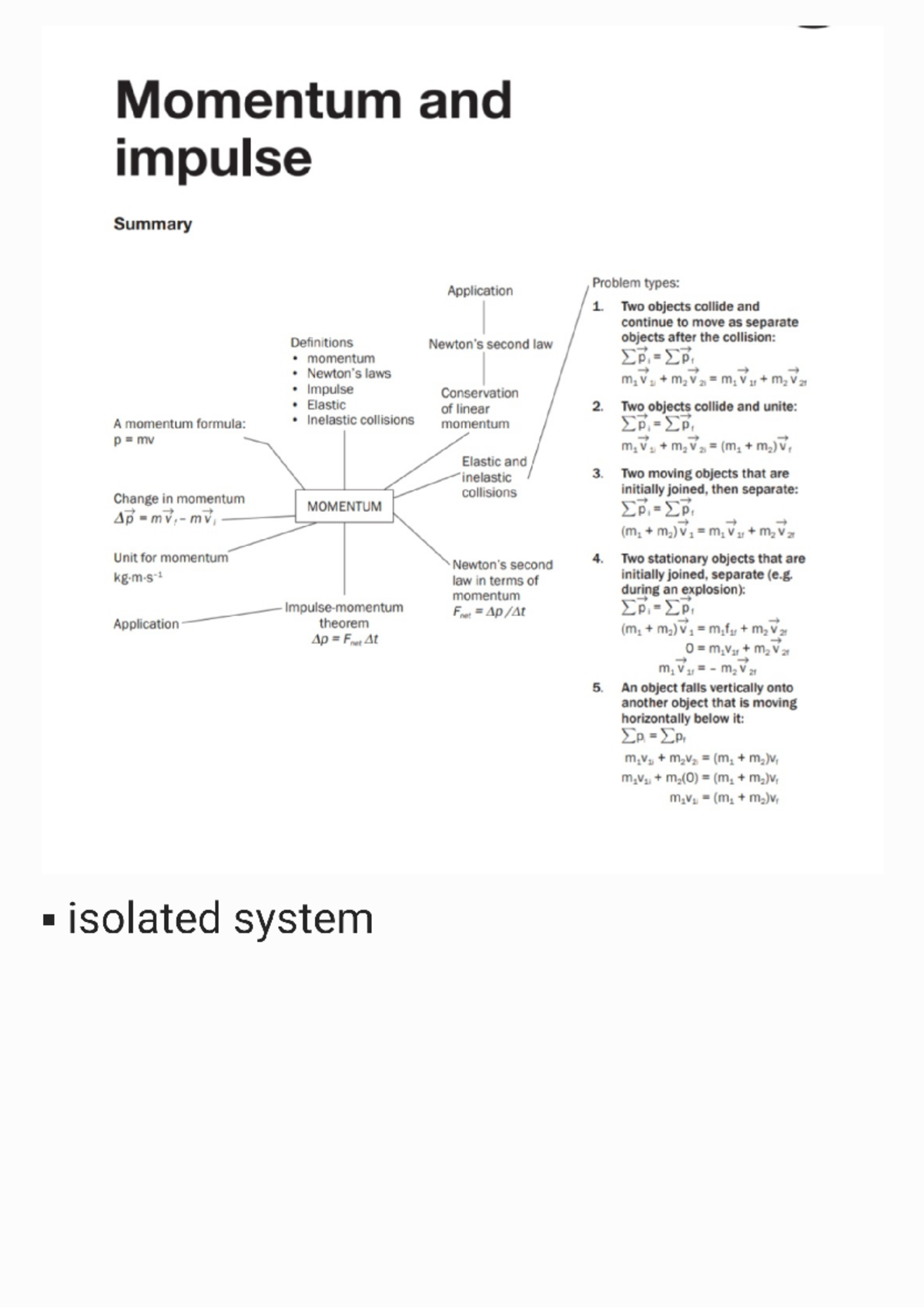Momentum Notes - Momentum and impulse Summary Problem types ...