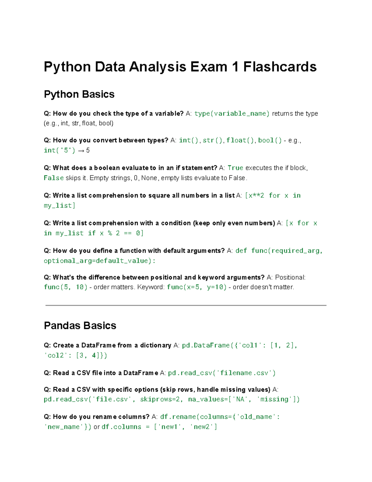 Python Data Analysis Exam 1 Study Flashcards: Key Concepts & Tips - Studocu