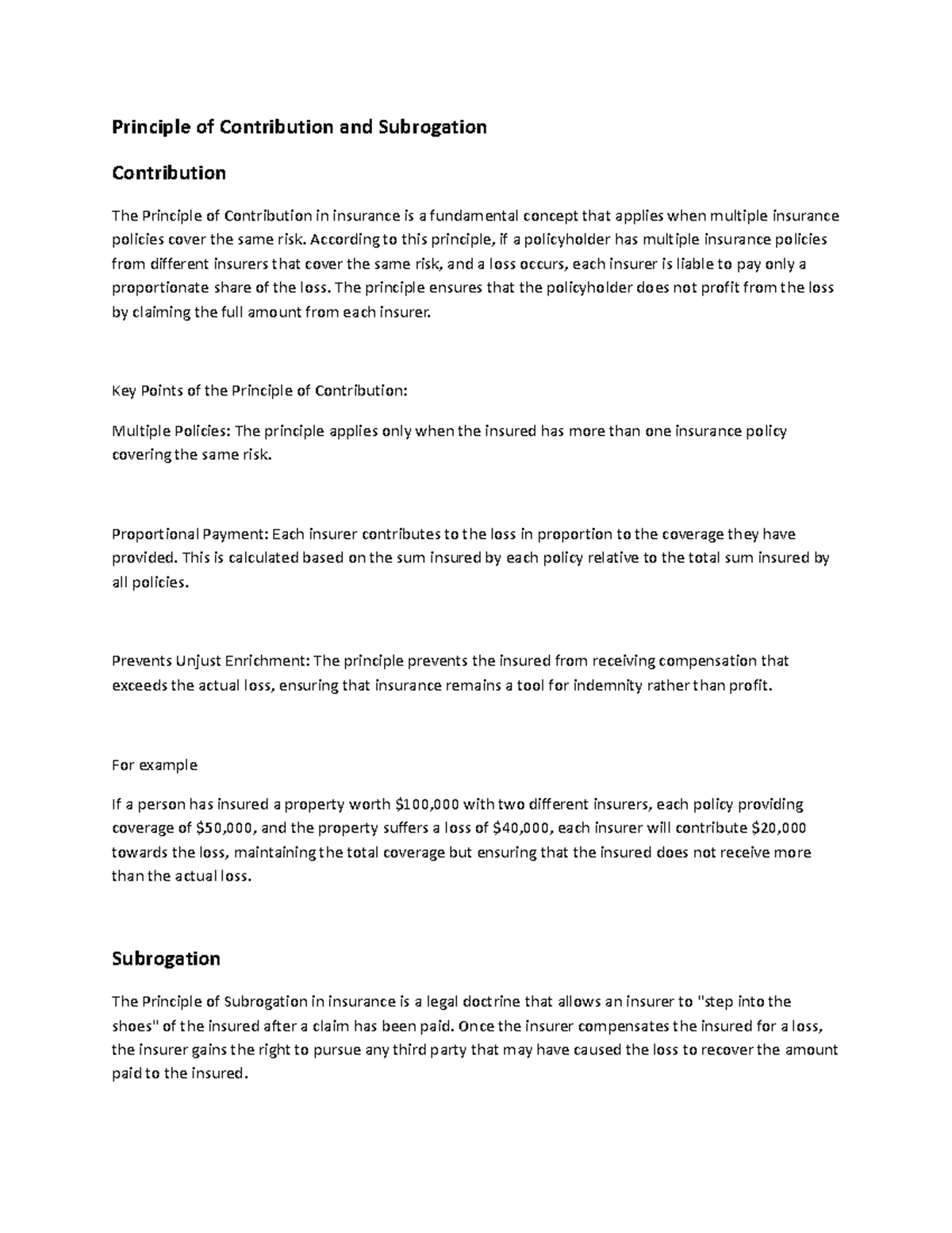 UNIT 2 Insurance: Principles of Contribution, Subrogation & Indemnity ...