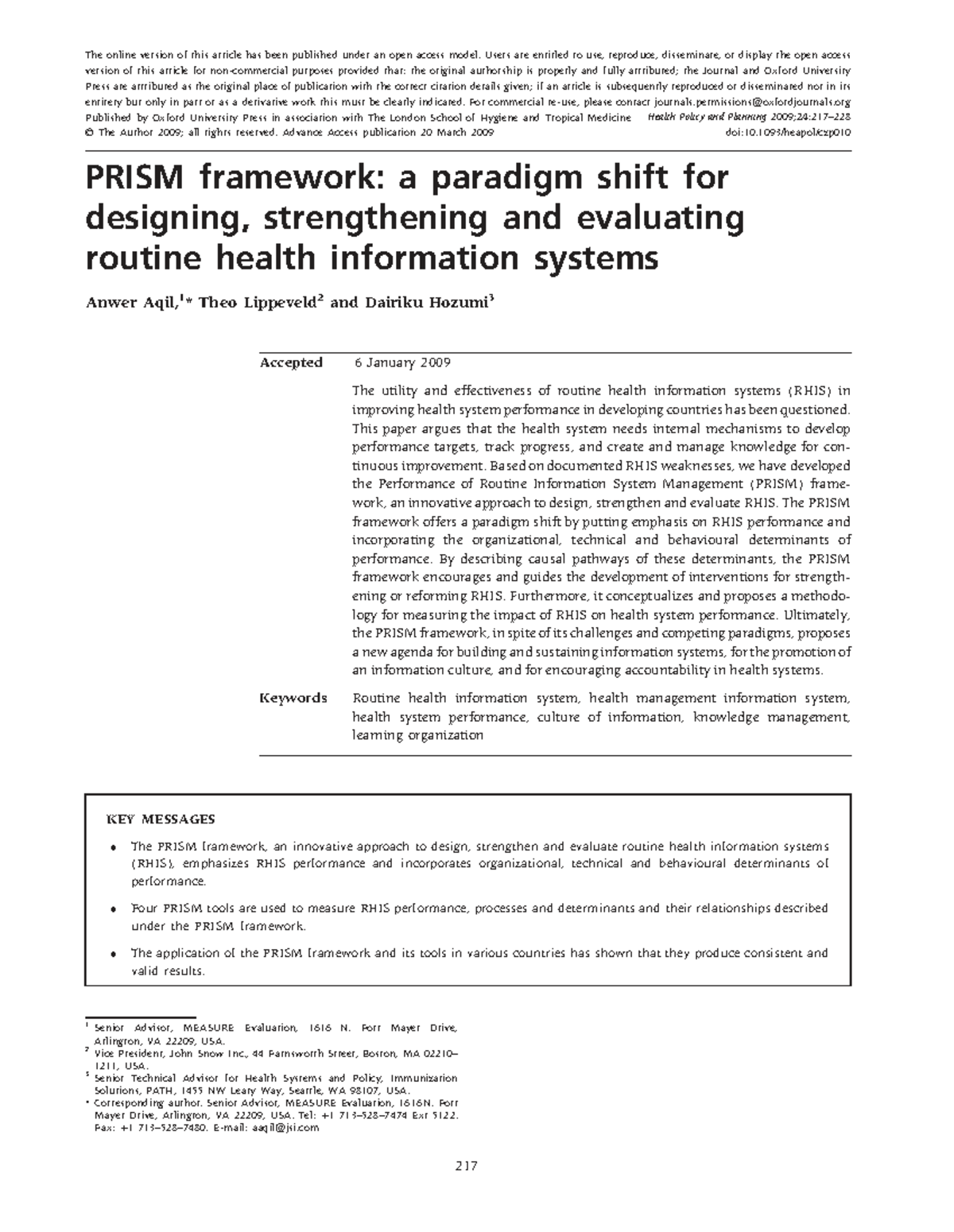 PRISM Framework: Enhancing Routine Health Information Systems (RHIS ...