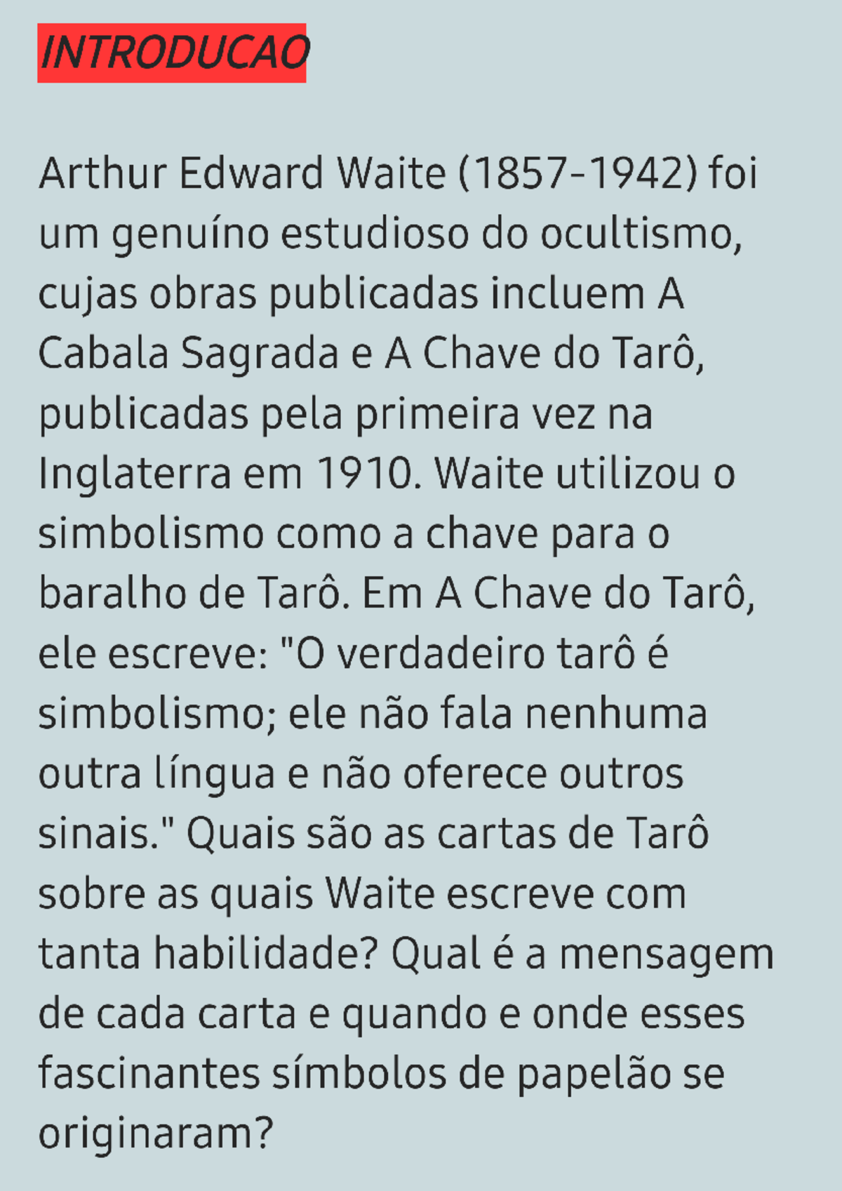 Tarô: A Chave do Ocultismo por Arthur Edward Waite - Studocu