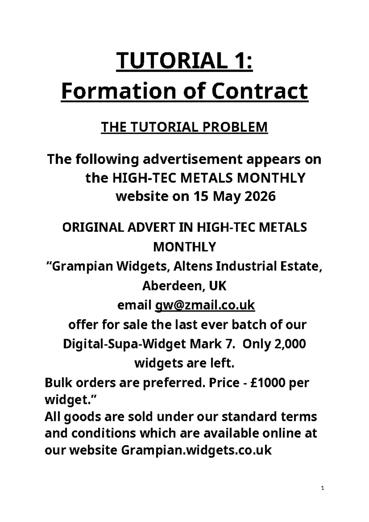 Contract LS 1520: Tutorial 1 - Formation of Contract Analysis - Studocu