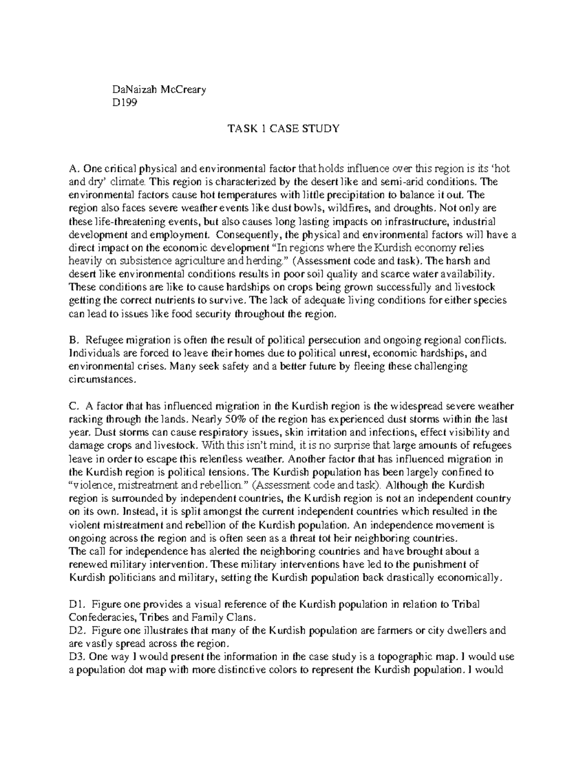 D199 Task 1 Case Study: Environmental Factors & Migration Issues - Studocu