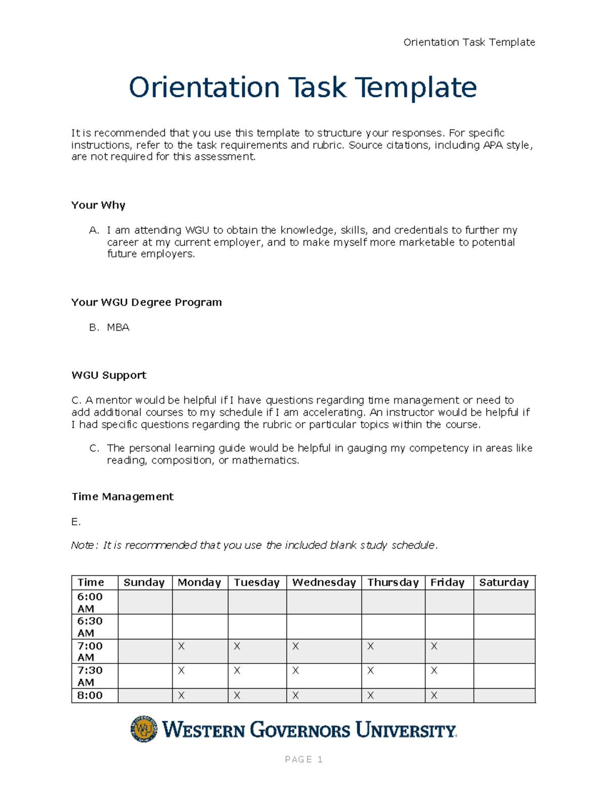 Orientation Task - For specific instructions, refer to the task ...