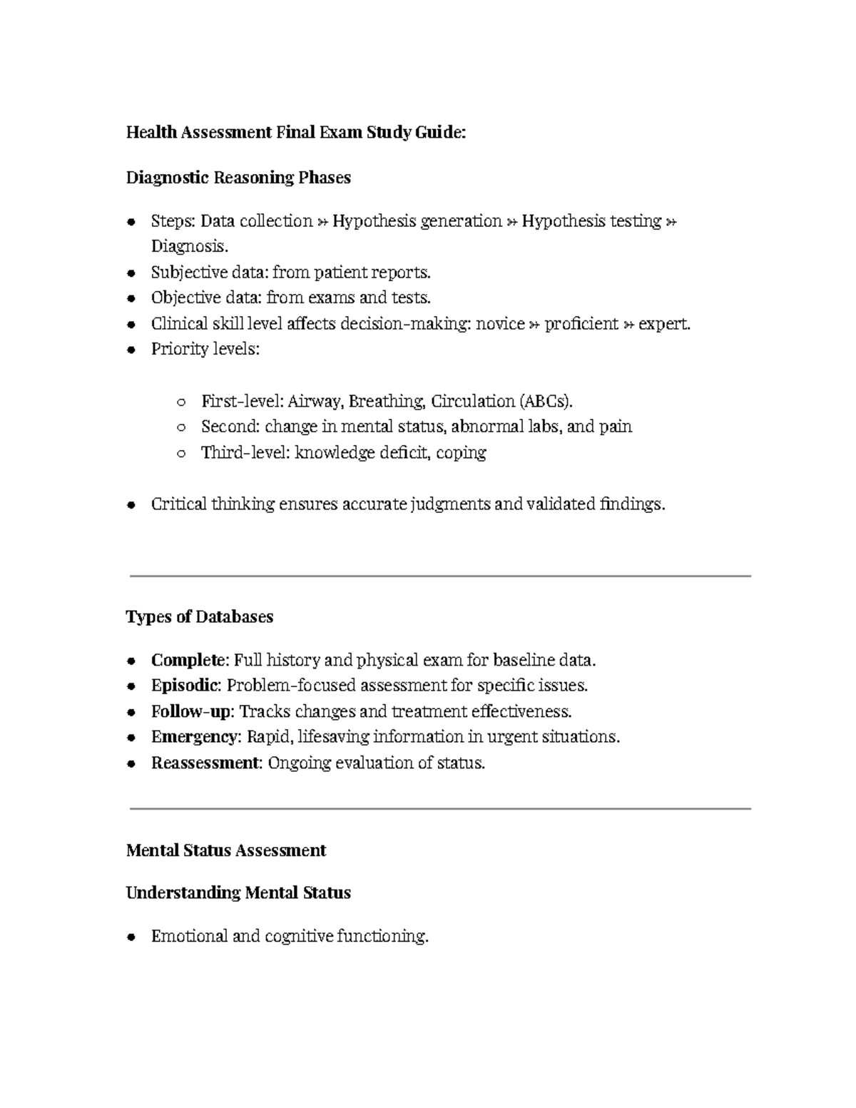 Health Assessment Final Exam Study Guide: Key Concepts and Techniques ...