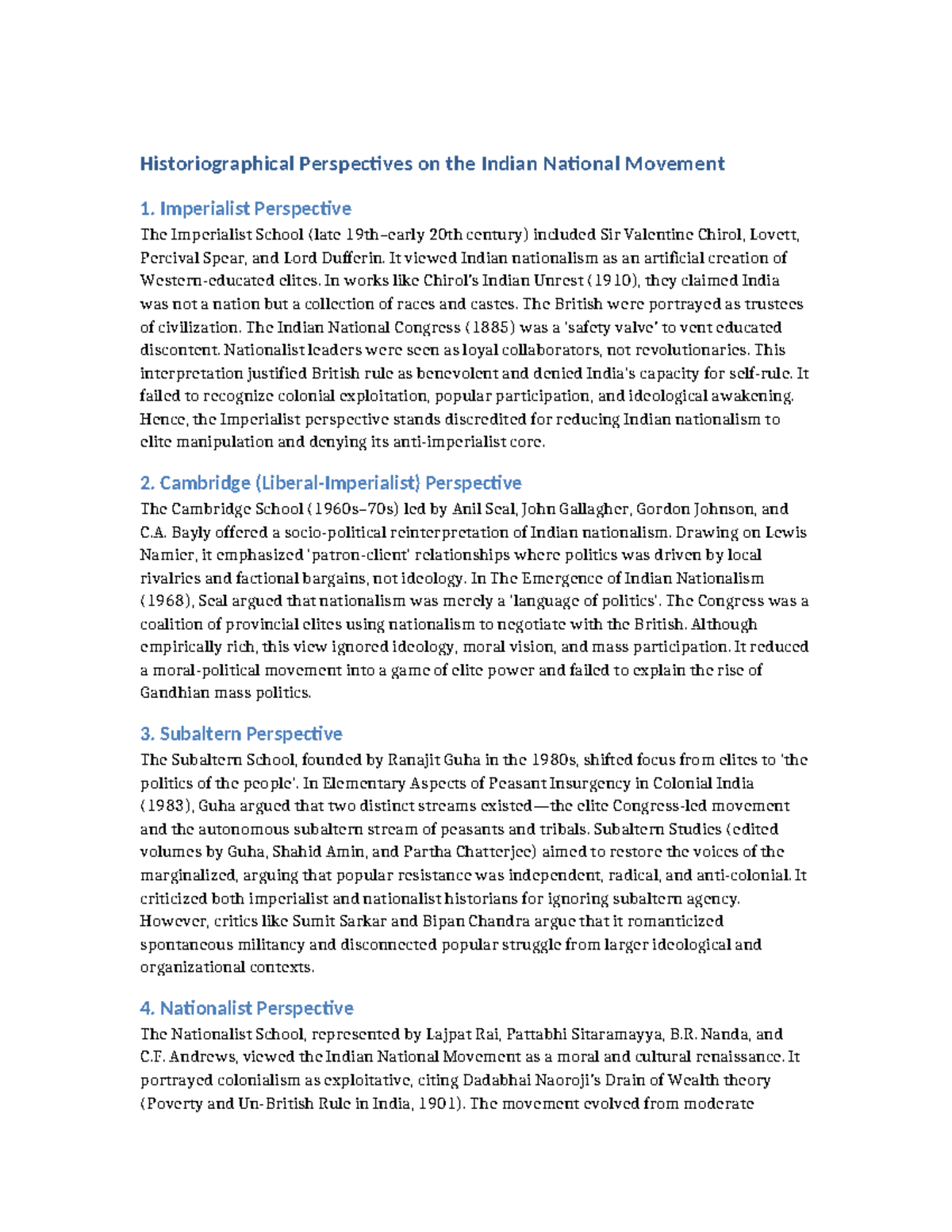 Historiographical Perspectives on the Indian National Movement (INM ...