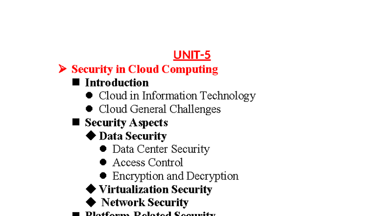 CC UNIT 5 - Security Challenges and Aspects in Cloud Computing - Studocu