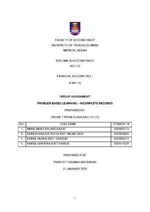FAR110 Group Assigment - GROUP PROJECT: FAR 110 SELF-CREATED ACCOUNTING ...