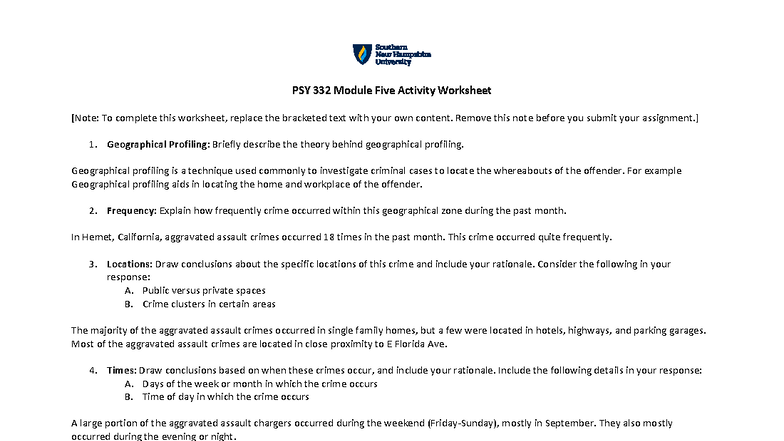 PSY 332 Geographical Profiling & Crime Analysis Worksheet - Studocu