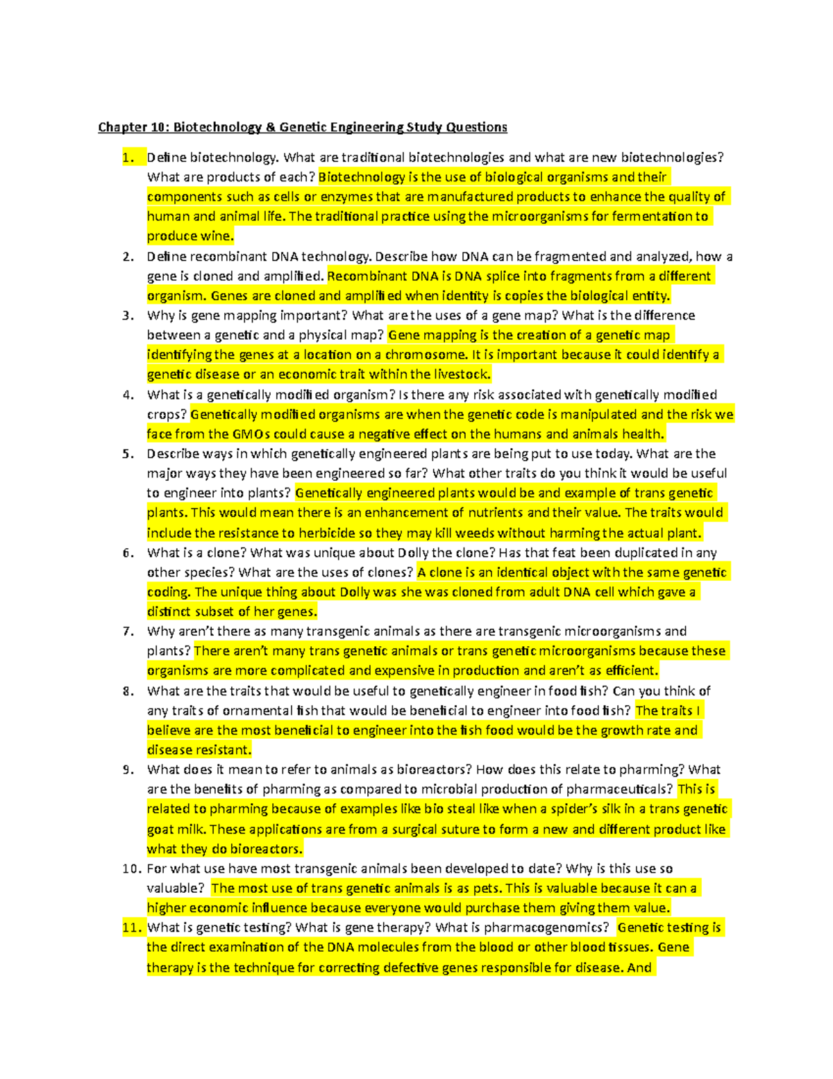 Animal Science ANSC 201 Chapter 10: Biotechnology Study Questions - Studocu