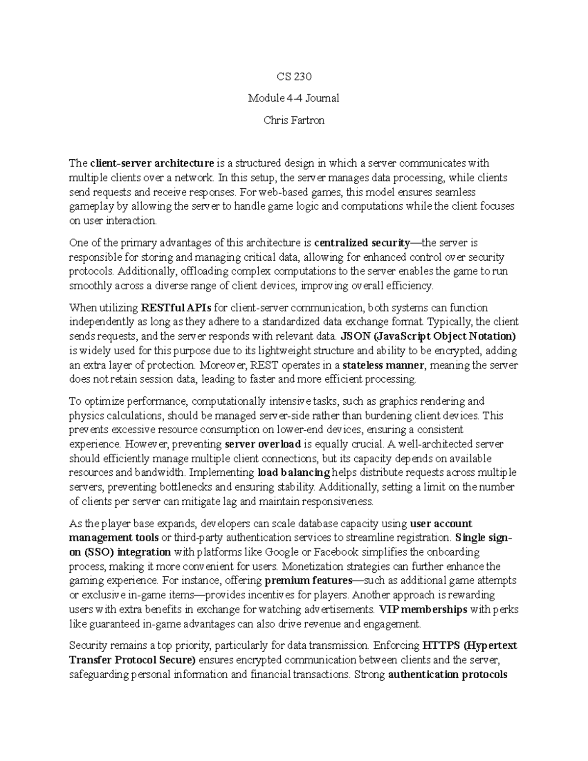 CS 230 Module 4-4: Understanding Client-Server Architecture Basics - Studocu