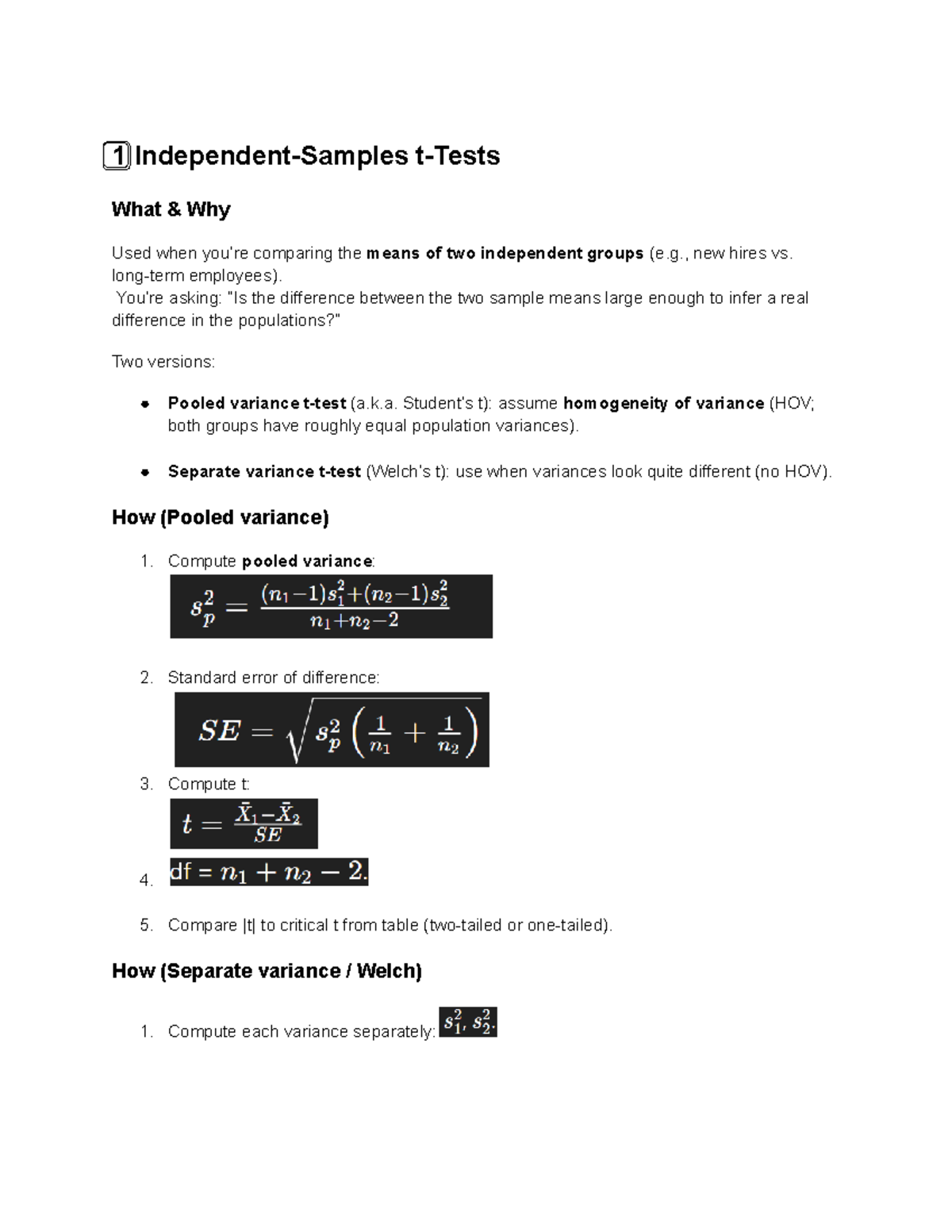 Independent-Samples t-Tests Study Guide (Course Code: [Insert Code ...