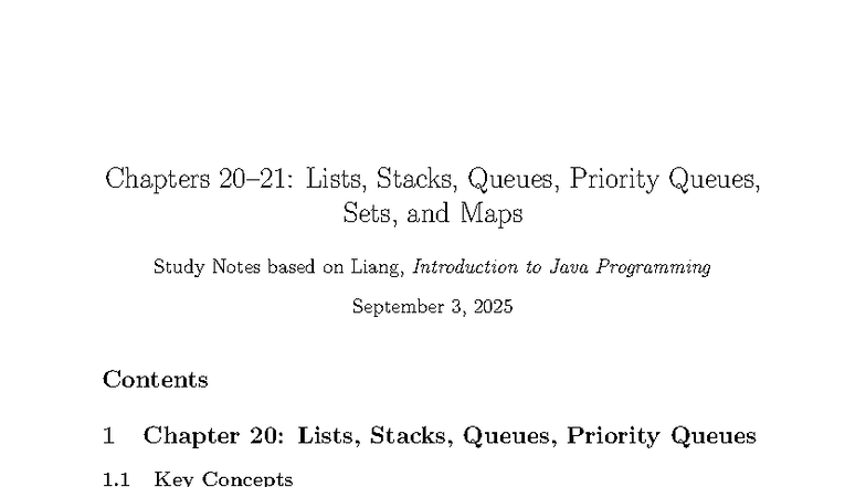 Chapter 20 Study Notes: Lists, Stacks, Queues, and Maps (CS101) - Studocu